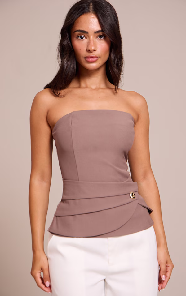 Petite White Trim Detail Asymmetric Bandeau Top – The Bae Club